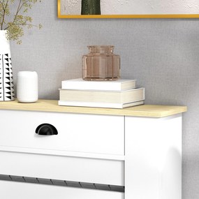 HOMCOM Kryt na radiátor, Radiátorová skříň, Horizontální mřížka, se zásuvkou, pro obývací pokoj, ložnici, chodbu, Dřevo, 78 x 19 x 95,5 cm, Bílá