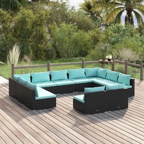 vidaXL 11dílná zahradní sedací souprava s poduškami polyratan [3102122] Barva: Černá a modrá water blue
