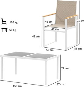 Jídelní set Outsunny 5 ks. Jídlo pro 4 osoby, odnímatelný jídelní stůl se 4 židlemi, jídelní skupina s ocelovým rámem, balkonový nábytek, zahradní ná…