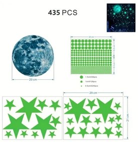 Samolepky na zeď - svítící měsíc s hvězdami Varianta: set D - malý zelený měsíc + hvězdy, 435ks