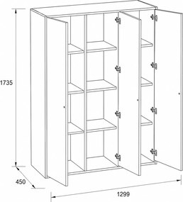 Kancelářská skříň FRAME, 3x dveře, 1299 x 450 x 1735 mm, PUSH-lock, dub přírodní