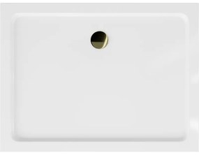 Mexen Flat obdélníková vanička do sprchového koutu slim 110 x 80 cm, Bílá, sifon Zlatá - 40108011G