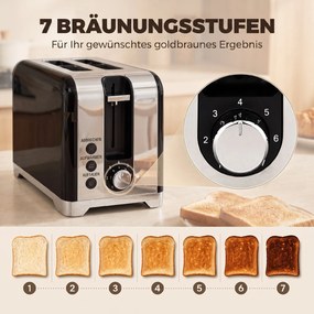 HOMCOM Sada konvice a toustovače s teploměrem, 1,7 l, 2200 W konvice, dvouštěrbinový toustovač se 7 stupni opečení