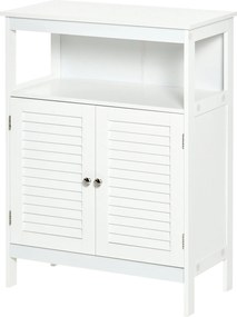 Kleankin koupelnová skříňka s 2 žaluziovými dveřmi a otevřenou policí, velký úložný prostor, moderní design 60x30x81,6 cm bílá | Aosom