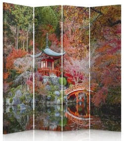 Ozdobný paraván Japonská zahrada - 145x170 cm, čtyřdílný, obustranný paraván 360°