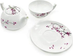 Porcelánová čajová souprava pro jednoho Sakura – konvička 0,5 l + šálek a podšálek, s motivem rozkvetlé sakury