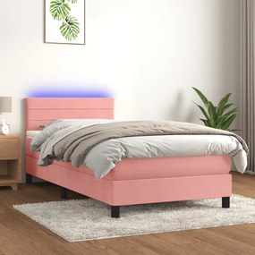 Box spring postel s matrací a LED růžová 90x200 cm samet 3134446