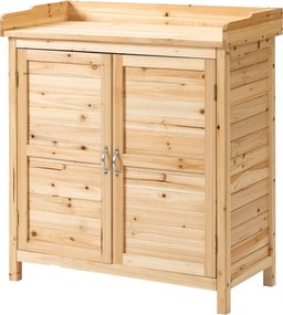 Dřevěný zahradní skříň Outsunny - Úložný shed s 2 dveřmi, policí a zdviženými nohami pro terasu a patio 83x40x92 cm - Přírodní | Aosom