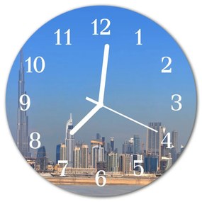 Skleněné hodiny kulaté Město Dubaj fi 30 cm
