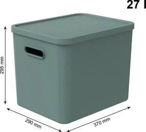Rotho Úložný box, rovný s víkem, 27l, matně zelená ALBU LIGHT, 37x29x30