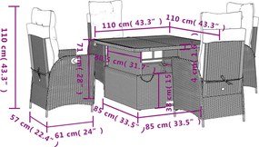 vidaXL 5dílný zahradní jídelní set s poduškami černý polyratan [3277450]