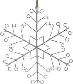 Stříbrná antik veliká kovová závěsná vločka Snowflake - 43*1*48 cm