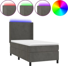 Box spring postel s matrací a LED tmavě šedá 80 x 200 cm samet 3139410