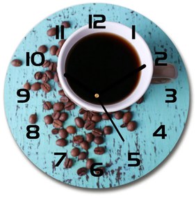 Wallmuralia Skleněné hodiny kulaté Černá káva fi 30 cm