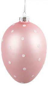 Růžové závěsné skleněné vajíčko s puntíky Egg Dots - Ø 10*16 cm