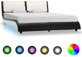 280379 vidaXL Rám postele s LED světlem černý a bílý umělá kůže 140 x 200 cm