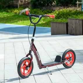 AIYAPLAY Dětská koloběžka, výškově nastavitelná koloběžka pro děti, s brzdou, stojan, 2 kola, nosnost 50 kg, ocel, plast, červená barva