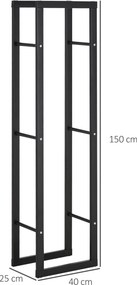 HOMCOM Držák na dřevo Metal 40 x 25 x 150 cm Úložná pomůcka na dřevo Ocelový rám až do 100 kg Přístřešek na dřevo Venku Dřevěný rack pro zahradu a te…