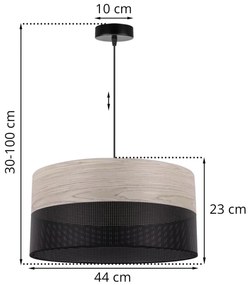 Light Home Závěsné svítidlo Wood, 1x světle béžová dubová dýha/černé plastové stínítko, (fi 44cm)