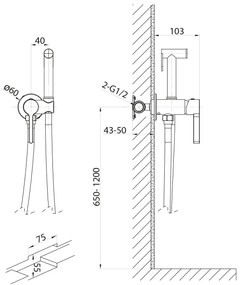 Sapho-Bidetová baterie se sprškou pro podomítkovou instalaci ICONIC matná černá