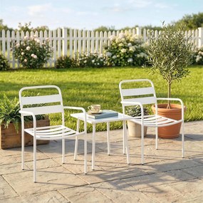 Bistro set 3dílná sada kovového zahradního nábytku se 2 zahradními židlemi, skleněný stůl, lamelový design, odolný proti korozi