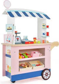 Costway Dětský dřevěný jídelní vozík na 3 kolečkách s pokladnou Food