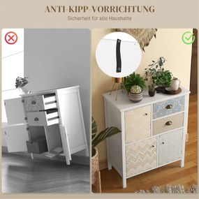 HOMCOM komoda úložná skříňka 2 zásuvky 3 přihrádky protiskluzová obývací pokoj ložnice bílá 68x34x80cm