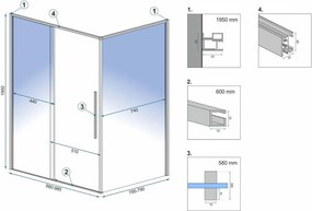 Obdélníkový sprchový kout REA SOLAR 100/dveře x 80/zástěna cm, měď kartáčovaná/transparent - bez vaničky