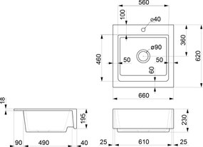 Sapho Sapho, ARYA keramický dřez s otvorem pro baterii 66x62cm, bílá, 50166