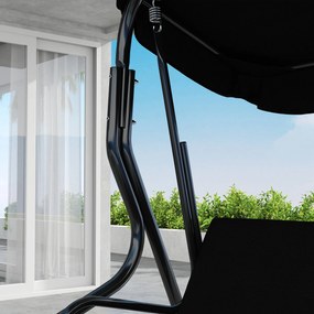 Outsunny 3-místná zahradní houpačka s voděodolnou střechou, nastavitelnými sedáky a opěradlem 1,7 x 1,1 x 1,53 m, ocel a polyester, černá | Aosom
