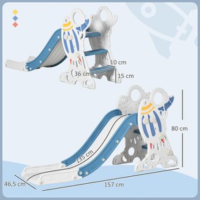 Skluzavka pro děti od 1,5 do 3 let, design rakety, sada samolepek, modrá, 157 x 46,5 x 80 cm