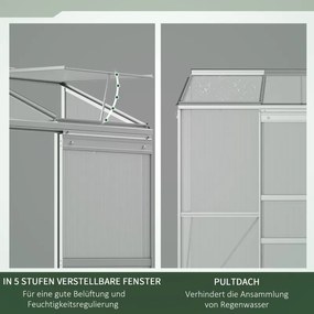 PEPU MM Handel  Skleník ke zdi polykarbonát 192 x 68 x 196 cm polykarbonát + hliník, barva: stříbrná  Hom Com