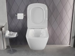 Mexen Timo, závěsná WC mísa 555x370x335 mm, Rimless Tornádo + WC sedátko z duroplastu, bílá lesklá, 30650200T