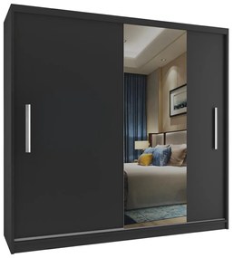 Šatní skříň 200cm Belini černý mat s posuvnými dveřmi a zrcadlem  MSE SZP1/2/B/1B1L/AL