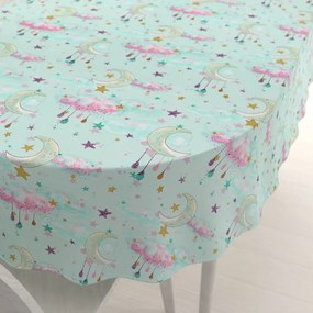 Biante Dětský bavlněný oválný ubrus Sandra SA-522 Měsíční obloha na mintovém 50x100 cm