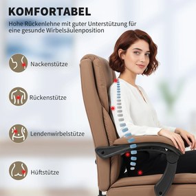 HOMCOM ergonomická kancelářská židle s opěrkou nohou — nastavitelná výška, bederní opora, 360° otáčení, eko-kůže přátelská k mazlíčkům, hnědá