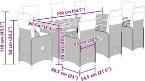 9dílný zahradní bistro set s poduškami šedý polyratan 3277293
