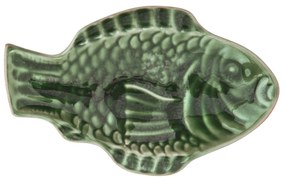 MADAM STOLTZ Kameninový talířek ve tvaru ryby Dark Green, zelená barva, keramika