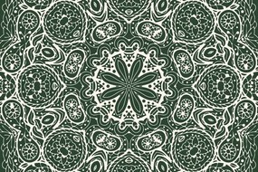 Tapeta bílá Mandala na zeleném pozadí