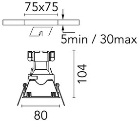 Flos 03.4209.GL Easy Kap 80 Square Fixed, zlatá bodovka, 1x max50W PAR16, 8x8cm