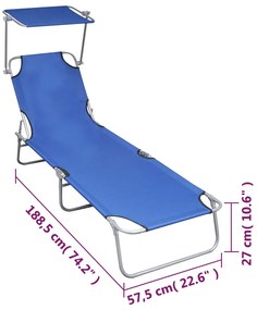 vidaXL Marketos Skládací zahradní lehátko se stříškou modré hliník