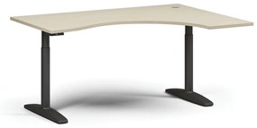 Výškově nastavitelný stůl OBOL, elektrický, 675-1325 mm, ergonomický pravý, deska 1600x1200 mm, černá zaoblená podnož, buk
