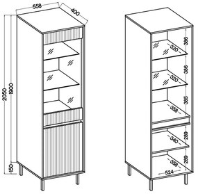 OSAKA e | vitrína 2D | 55,8 cm | UNI dvířka | dub evoke