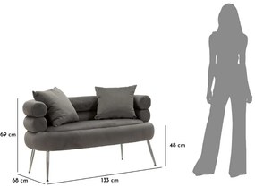 Designová pohovka Harmony 133 cm šedá / stříbrná