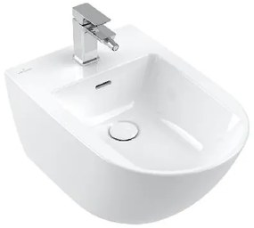 Villeroy & Boch Subway 3.0 - Závěsný bidet 560x375 mm, s přepadem, otvor pro baterii, CeramicPlus, Stone White 447000RW