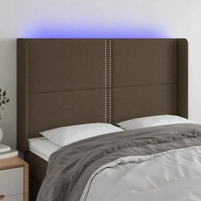 Čelo Postele S Led Tmavě Hnědé Textil Tmavě Hnědá 147 x 16 x 118/128 cm