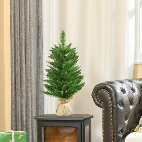 Aosom Mini vánoční stromek s umělým sněhem, vysoký 60 cm, s betonovým stojanem, vícebarevný