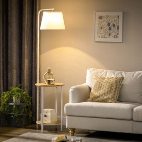 HOMCOM Stojací lampa 162 cm 40 W Stojací lampa se 2 policemi a plátěným stínidlem z bílého kovu do obývacího pokoje a ložnice