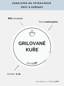 Samolepka na kořenky GRILOVANÉ KUŘE bílá 5 cm tučné písmo