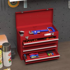 DURHAND box na nářadí prázdný, 51 x 22 x 39,5 cm Box na nářadí se 4 zásuvkami, horní úložný prostor, rukojeť, box na nářadí se zámkem, ocel